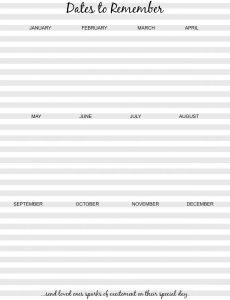 Dates To Remember – Free Printable
