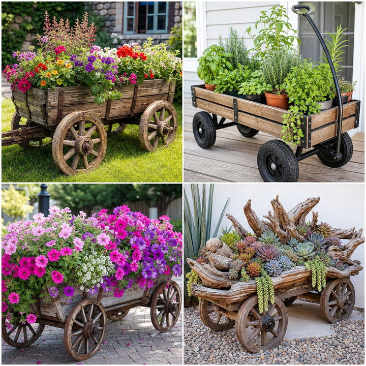 25 Upcycled Garden Ideas With Old Wagons for Vintage Style