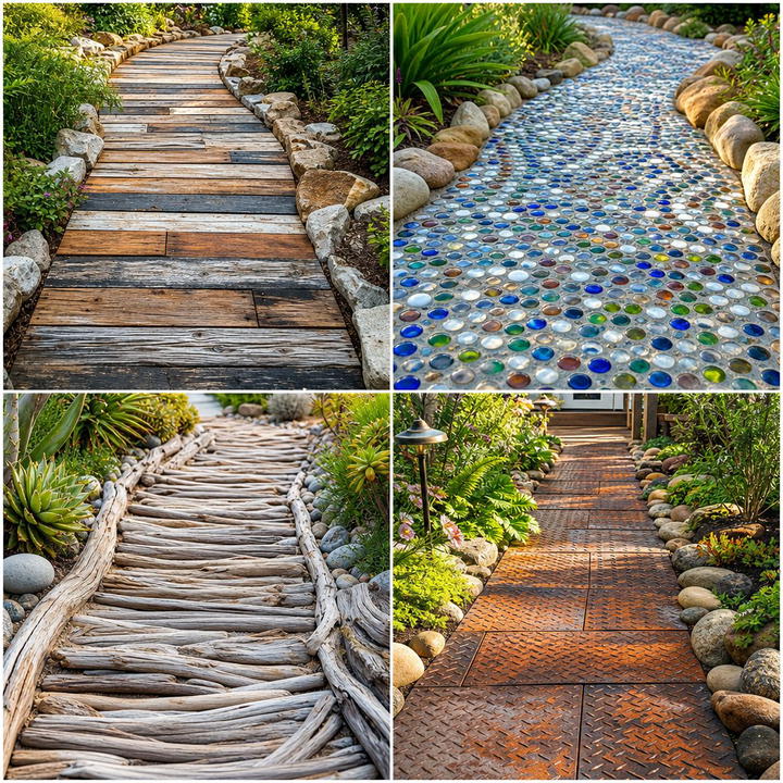 25 reusing old things ideas for garden pathways
