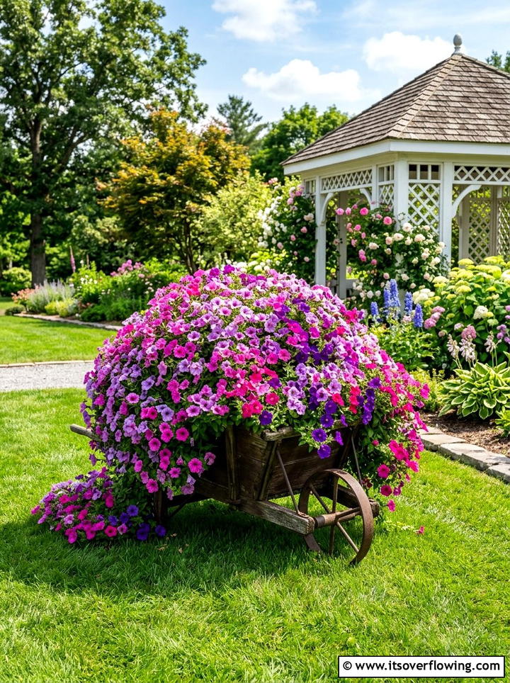 25 Backyard Ideas With Wheelbarrow Planter For Rustic Style