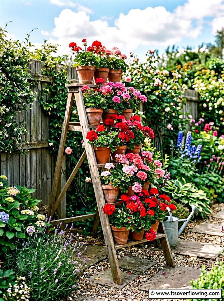 25 Upcycled Garden Ideas With Ladder Shelves to Try