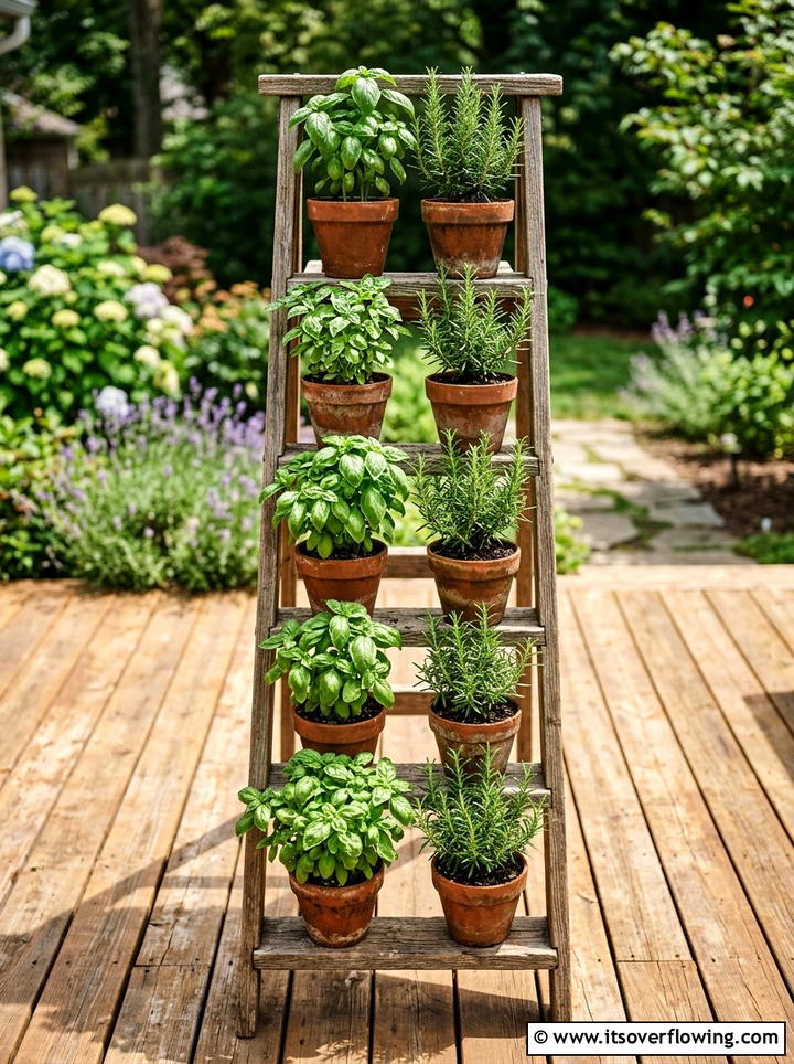 25 Upcycled Garden Ideas With Ladder Shelves to Try
